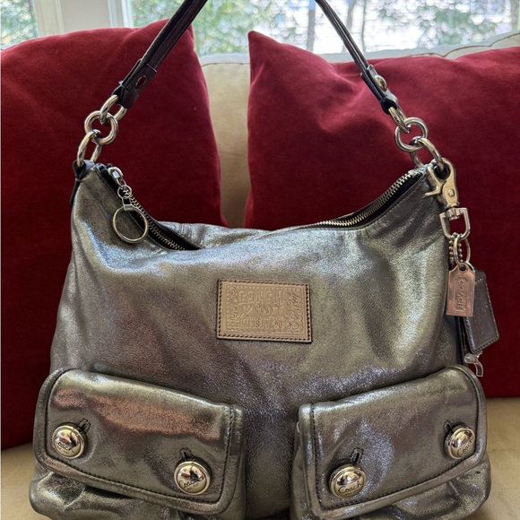 Coach | Bags | Coach Poppy Metallic Silver Pocket Hobo Bag Vintage Like ...